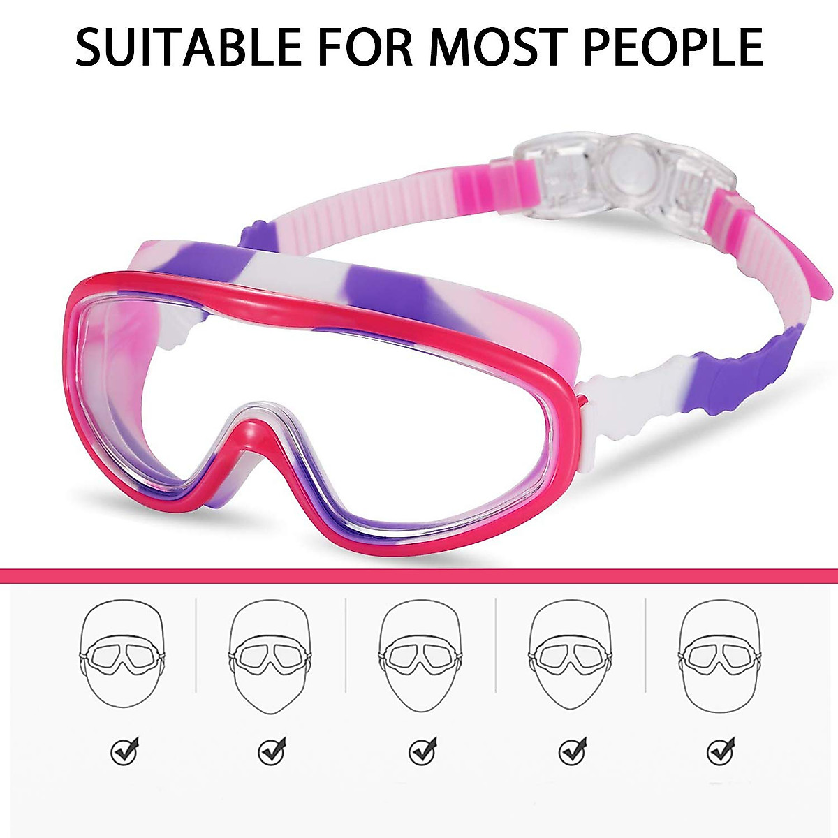 2 Pack Kids Swim Goggles, Swimming Glasses With UV Protection|Anti Fog for Children from 3 to 15 Years Old, Green/Black & Pink/Purple/White
