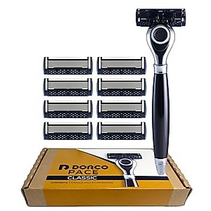 DORCO Pace Classic - Seven Blade Razor System with Pivoting Head and Premium Handle- 9 Pack (1 Handle + 9 Cartridges)