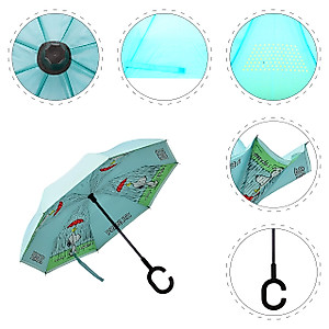 Blue Peanuts Umbrella - Snoopy and Woodstock Design, 44-Inch Diameter, Windproof, Easy Storage