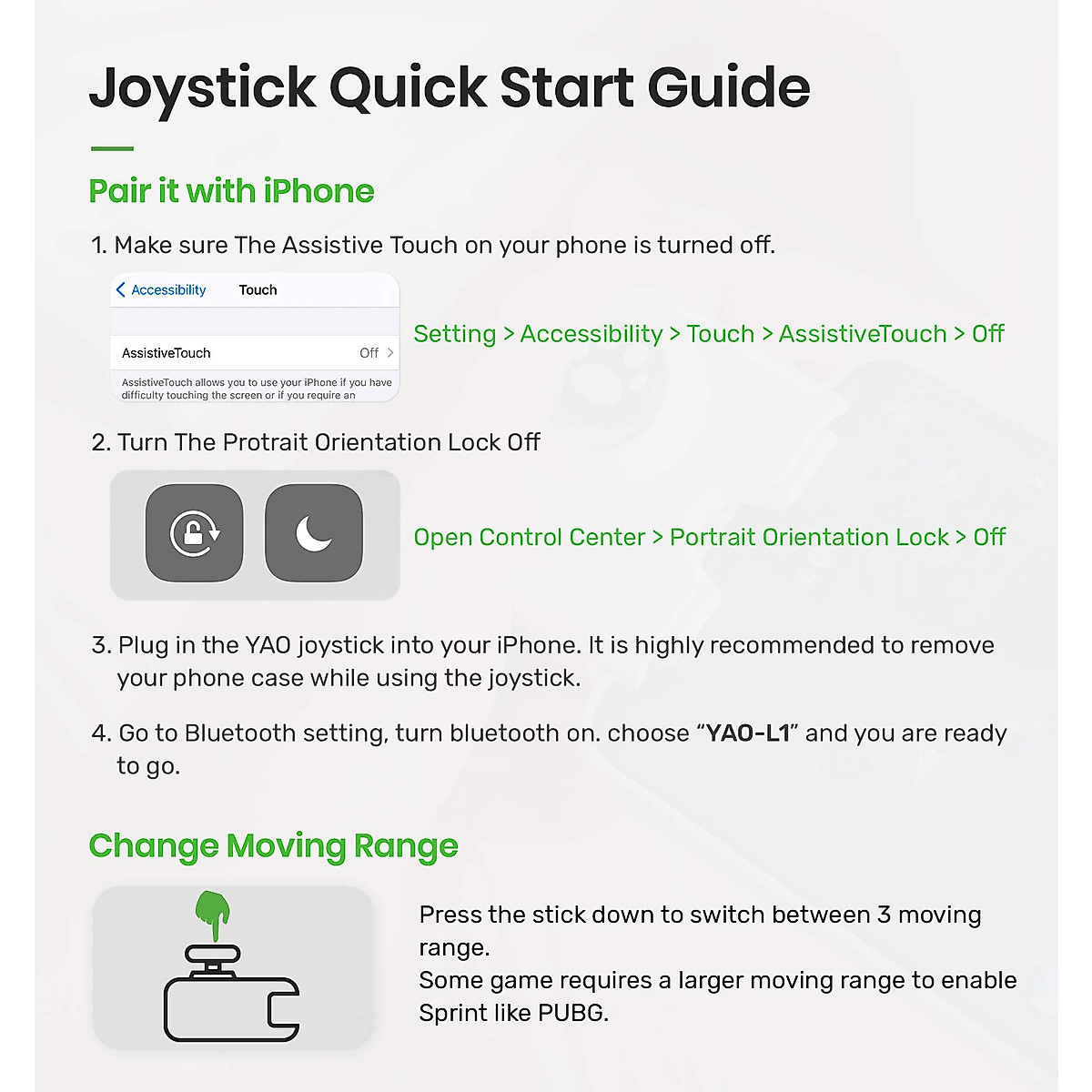 IFYOO YAO L1 Pro Mobile Game Controller Joystick for iPhone (iOS 13.4 or Later), Gaming Gamepad for PUBGG Mobile, Call of Duty Mobile(CODM), Wild Rift, Genshin Impact, with 2 pcs Finger Sleeve - White