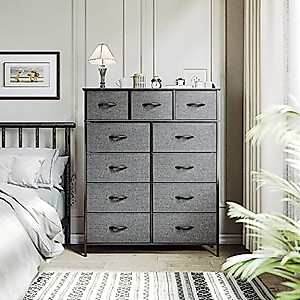 YITAHOME 11-Drawer Fabric Dresser, Dresser for Bedroom, Hallway, Nursery, Closets, Tall Chest Organizer Unit with Sturdy Steel Frame, Wooden Top, Cool Grey