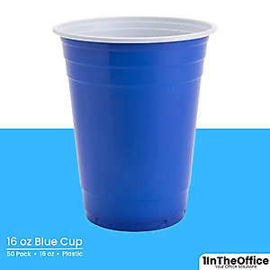 1InTheHome Blue Cups 16 oz, Disposable Plastic Blue Party Cups Heavy Duty (50 pack)