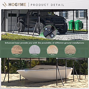 HOGYME Carport 12x20 FT Heavy Duty Carport Canopy with Updated Frame Structure Galvanized Steel Roof and Enhanced Base, Metal Carport Garage for Pickup, Boat, Car and Tractors, Grey, Gray, HG1348