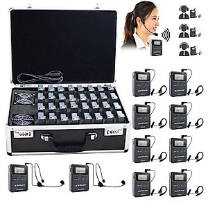 EXMAX Wireless Tour Guide/Monitoring Audio System with 32-slot Charge Case for Tour Guide,Tourism,Conference,Training,Church,Outdoor Scenic Spots(2 Transmitters 30 Receivers with 32-slot Charge Case)