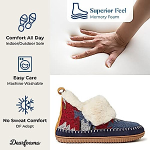Dearfoams Women's Alpine Moritz Outdoor Arch Support House Shoe Bootie Slipper, Navy Multi, 11-12