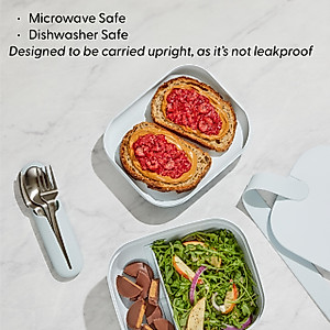 W&P Porter Lunch Box, 3 Compartment Bento Box Style Portable Adult Lunch Box with Snap Strap- Food Container, BPA Free, Dishwasher and Microwave Safe, Blush, Medium