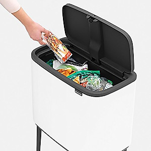 Brabantia Bo Touch Top Trash Waste/Recycling Garbage Can, 1 Inner Bucket (9.5 Gal), White