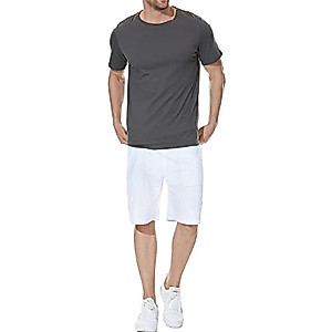 Yuanyi Men's Linen Casual Classic Fit Short Summer Beach Shorts with Elastic Waist and Pockets White XL