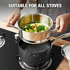 HLAFRG Cookware Set with Premium Non-Stick Coating, Pots and Pans with Stainless steel Handles, Oven Safe and Induction Compatible, 14 Piece Set, Black Granite