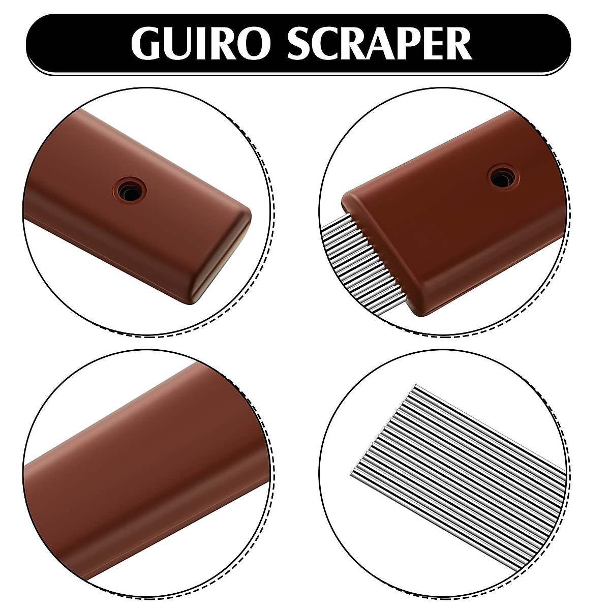 Yeshone 2 Pcs Guira Dominicana Guiro Comb 12 Inch Guiro Instrument Professional Guiro Scraper Stainless Steel Guiro Percussion Equipped with 11 Steel Rods, Gifts for Christmas