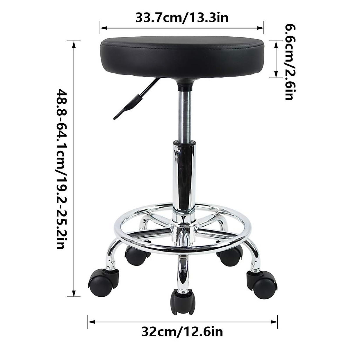 KKTONER PU Leather Round Rolling Stool with Foot Rest Swivel Height Adjustment Spa Drafting Salon Tattoo Work Office Massage Stools Task Chair Small (Black)