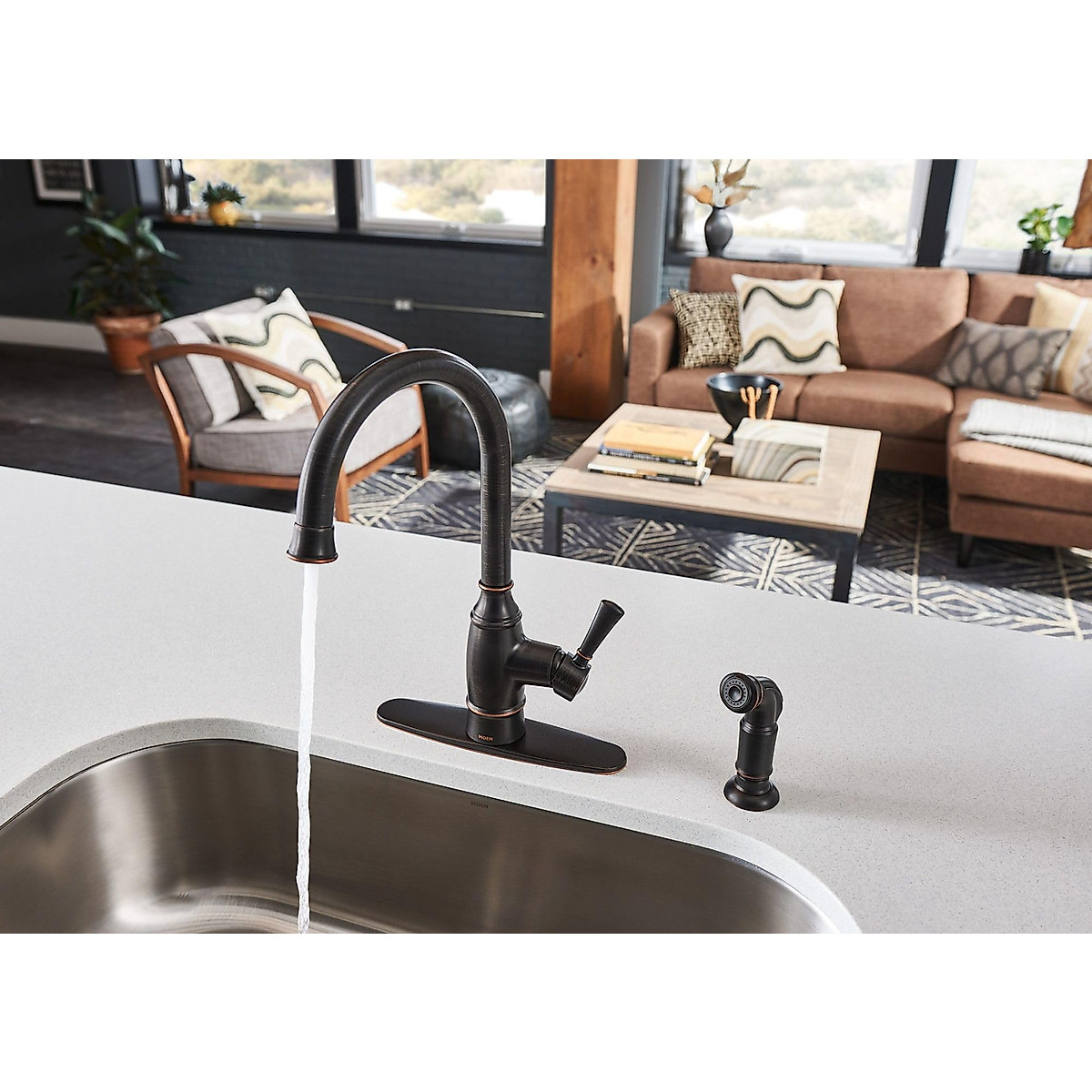 Moen Noell Mediterranean Bronze Traditional Single-Handle Standard Kitchen Faucet with Side Sprayer, 87506BRB