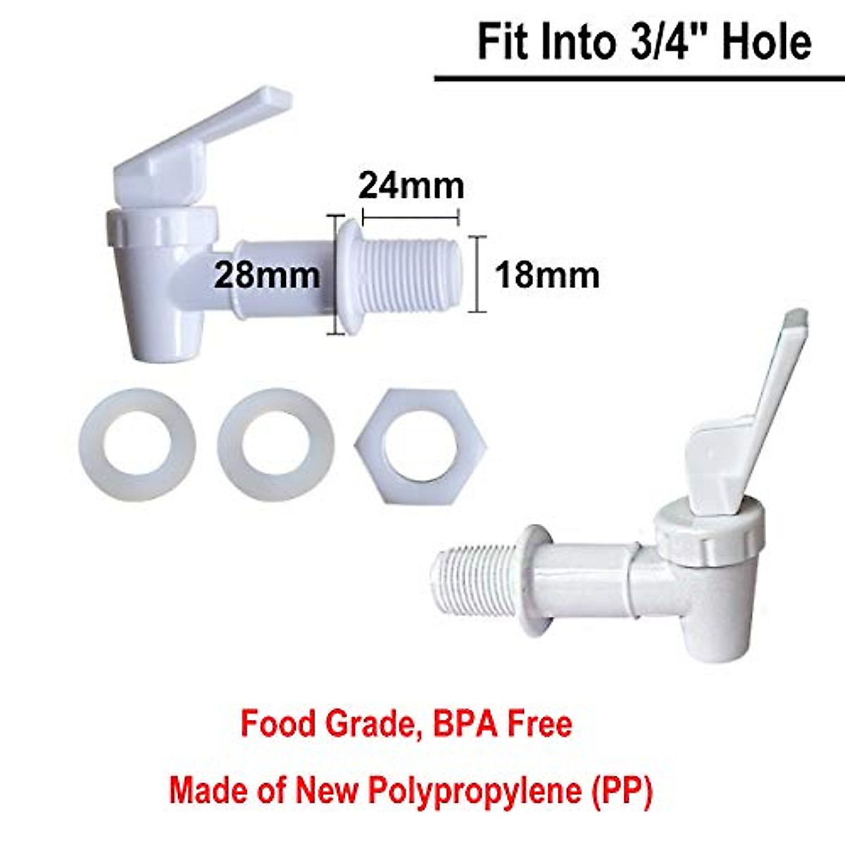 Replacement Cooler Faucet 4 White Water Dispenser Tap Set. BPA Free Plastic Spigot.