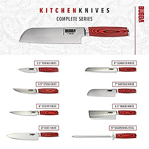 BUBBA Kitchen Series 7" Santoku Knife, an all-purpose kitchen knife for produce, veggies, fish or meat with a premium German Steel Blade for all your kitchen needs