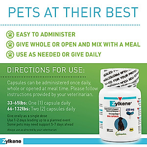 Vetoquinol Zylkene Behavior Support Capsules for Large Dogs 33-132lbs, Calming All Natural Milk Protein Supplement, Helps Relieve Dog Anxiety During Fireworks and Thunder, 450mg