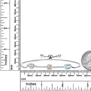 Gem Stone King 925 Sterling Silver Sky Blue Aquamarine Peach Morganite and Created Moissanite Tennis Bracelet For Women By Keren Hanan (1.73 Cttw, Fully Adjustable Up to 9 Inch)