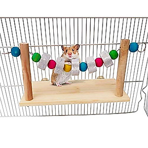 Hamster Wood Ledge Platform with Lava Stone Block Chew Toys,Pet Cage Resting Wooden Shelf for Chinchilla Guinea Pig Gerbil Mouse Rat