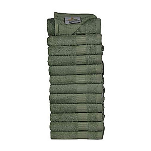 GOLD TEXTILES 100% Cotton Washcloth - 12 Pack | 13x13 inches | Sage Green - Ultra Soft, Highly Absorbent, Long Lasting and Quick Drying - Hotel & Spa Collection Cool Feel Fingertip Towels