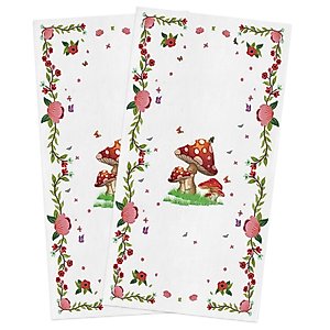 Dish Towels for Kitchen,Hand Towel Cleaning Cloths Country Forest Mushroom Absorbent Fast Drying Dish Rags,Flower Green Leaf Branch Frame Bathroom Cloth Set of 2 with Hanging Loop