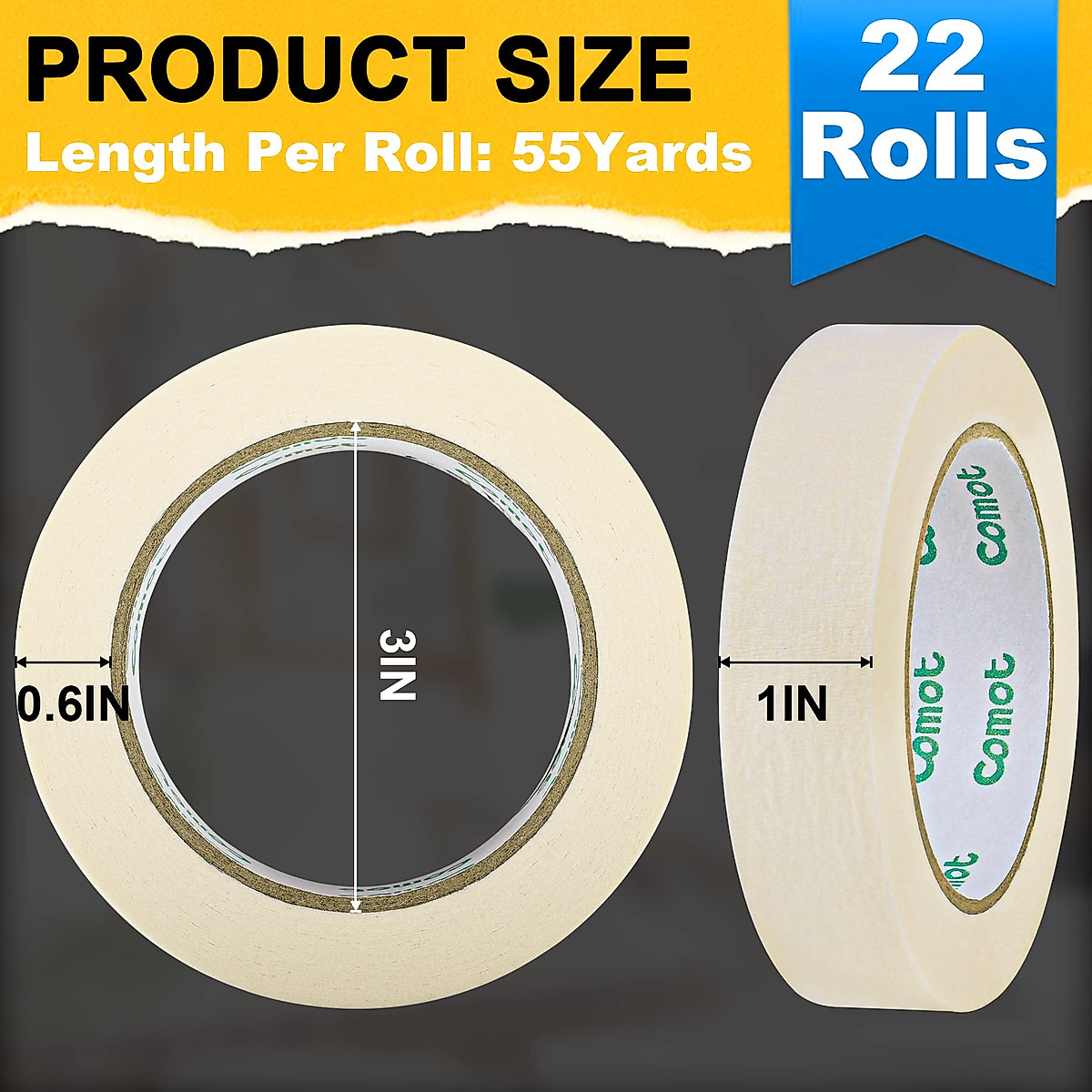 Masking Tapes Bulk 1 Inch 22 Packs White Painters Drafting General Using Tapes for Painting, Craft Art, Label, Packing, Office, School, Home,1 Inch x 55 Yards x 22 Rolls (1210 Total Yards)
