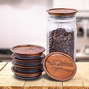 Eleganttime Wide Mouth Mason Jar Lids, 6 Pack Wooden Storage Lid with Silicone Sealing for Ball Mason Jar Canning Jars