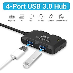 USB 3.0 Hub 4-Port USB C Hub to USB 3.0 Hub Adapter Ultra-Slim Data USB Hub 2.5ft Extended Cable Compatible Laptop, Surface Pro,XPS,PC,Camera,Flash Drive,Mobile HDD,Type C Devices SHARLLEN-(Black)