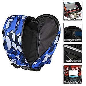 ZZKKO Camo Camouflage Blue School Backpacks Book Bag for Boys Girls Travel Hiking Camping Daypack Work Laptop Backpack