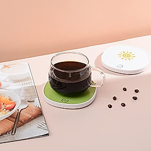 Coffee Mug Warmer Set, Electric USB Mug Cup Warmer with Flat Bottom Mug/Bamboo Lid/Spoon for Desk Office Home Use - White(with Mug)