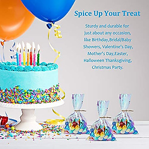 Morepack Easter Iridescent Holographic Cellophane Treat Bags,3x5 Inch Cake Pop Bags with Twist Ties, Lollipop Bags,100Pcs