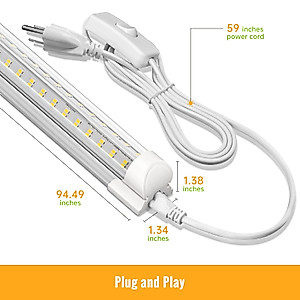 SpeePlant Led Shop Light 8FT 10 Packs, 100W 15000LM 5000K, Linkable 8 Foot Led Shop Lights, Super Bright Led Garage Light, V Shape T8 Led Light Fixture for Workshop, Double Row Led Tube Lights