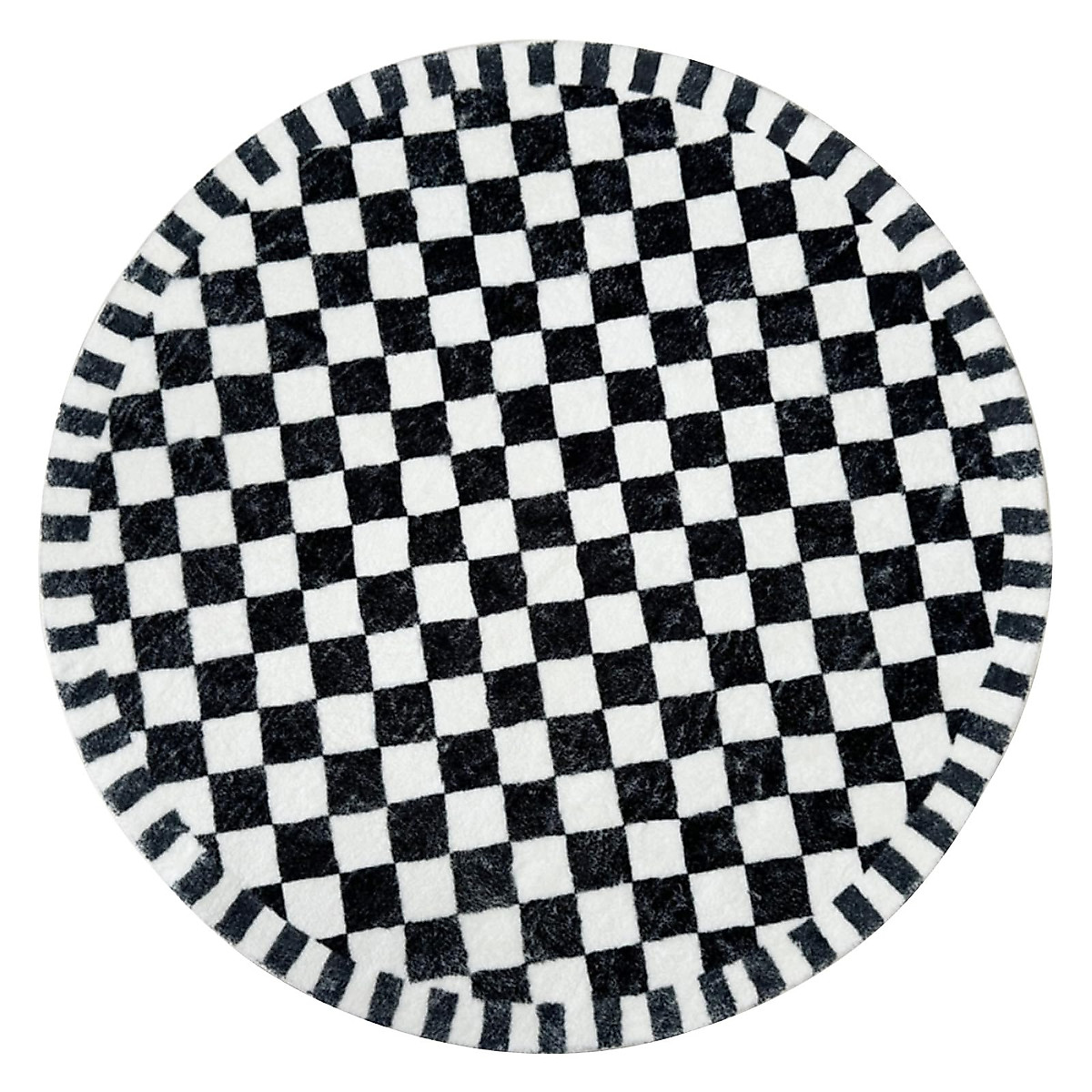 Lacomfy Checkered Rug 5.2Ft Round Modern Rug Circle Buffalo Plaid Check Bedroom Carpet Nonslip Farmhouse Floor Mat Washable Checkerboard Area Rug for Living Room Home Decor, Black