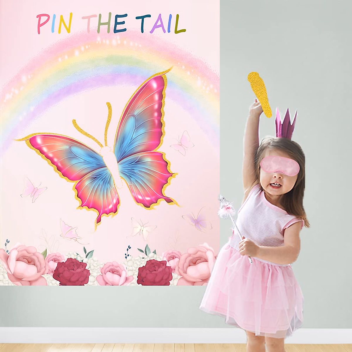 Epotys Butterfly Birthday Party Supplies,Pink Birthday Decorations,Pin The Tail on The Butterfly Game,Butterfly Birthday Party Decorations Favors