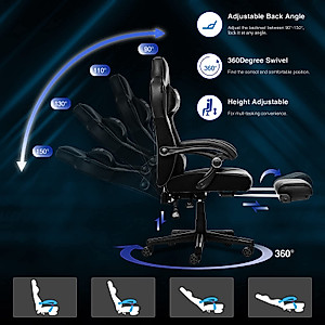 ELECWISH Gaming Chair, Reclining Computer Chair with Footrest and Lumbar Support, High Back Ergonomic Gamer Chair for Adults, Gaming Desk Chair with Headrest PU Leather