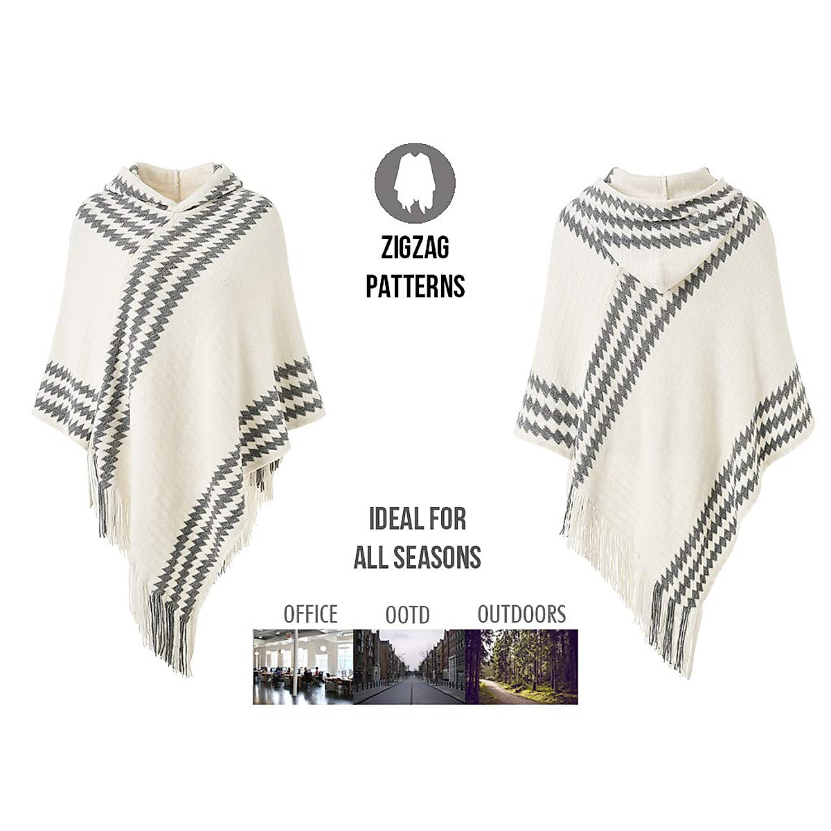 Ferand Soft Pullover Poncho Sweater Cape with Hood for Women, One size, Beige