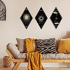 6 Pieces Hallowen Wall Decor Gothic Skeleton Boho Wall Art Moon Stars Sun Witchy Phases Home Decor Wooden Minimalist Wall Pediments for Halloween Gallery Living Bedroom Room (Boho)