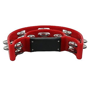 Ogrmar Double Row Handled Tambourine Metal Jingles Hand Held Percussion Drum with Ergonomic Handle Grip for Gift KTV/Party/Kids Toy (Red)