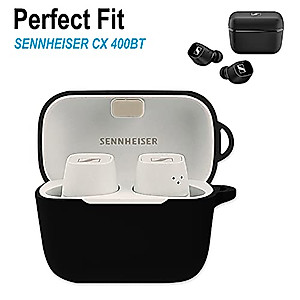 Geiomoo Silicone Carrying Cover Compatible with Sennheiser CX 400BT, Portable Shockproof Case with Carabiner (Black)