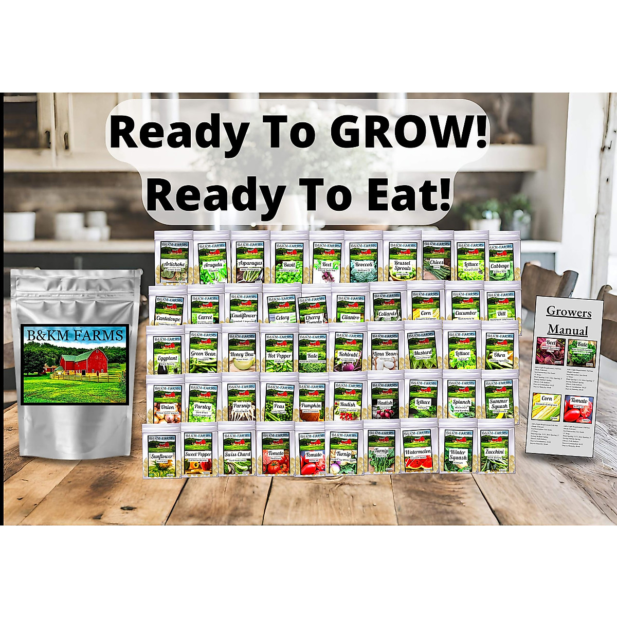 50 Vegetable & Herb Seeds for Planting Outdoor & Indoor Conventional Seed Gardens. This Survival Seed Kit Includes 12,500 Seeds, A Planting Guide & A Mylar Package. Heirloom Non-GMO Seed By B&KM Farms