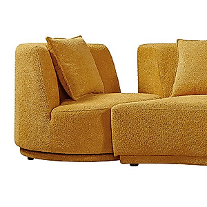 WILLIAMSPACE 109.84" Modern Curved Sofa Couch with 360° Swivel Arm Chair, Modern Upholstery Boucle Sofa 3 Seat Couch with 4 Throw Pillows, Luxury Curved Couch for Living Room Apartment (Yellow)