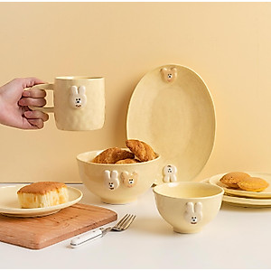 LARYVIN Cute Rabbit Coffee Mug, Yellow Bunny Cookie Style. Safety Ceramic 14oz Cartoon Cappuccino Cup for Office and Home. Best Gifts for Women & Girls.