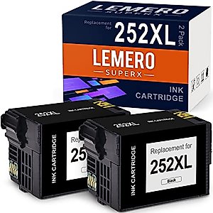 LemeroSuperx Remanufactured Ink Cartridge Replacement for Epson 252XL 252 T252XL T252XL120 Work for Workforce WF-7720 WF-7710 WF-7210 WF-3640 WF-3620 WF-7620 WF-7610 WF-7110 (Black, 2 Pack)