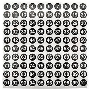 Number Stickers MEETOOT 20 Sheets 1 to 100 Consecutive Number Stickers Self Adhesive 0.4" Round Number Labels