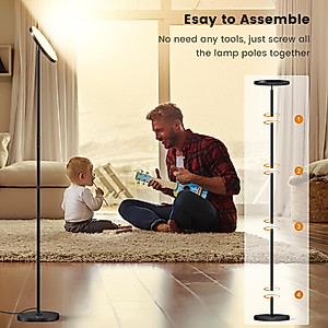 WOWLUMEN Floor Lamp,Bright 36W 3500LM Standing Lamp with Remote, 2700K Soft White to 6500K Cool White Adjustable,Touch Control Dimmable Torchiere Tall Lamp for Living Room,Bedroom,Office,Sofa(Black)