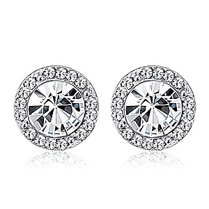 Thunaraz Elegant Clip on Earrings for Women Crystal Teardrop Wedding Earrings Clip on Rhinestone Formal Chandelier Dangle Earrings for Brides Bridesmaids Silver Round