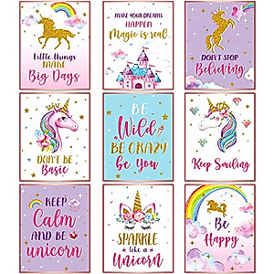 Zonon 9 Pieces Unicorn Bedroom Decor for Girl, Unicorn Wall Art Prints Unicorn Posters for Teen Girls Room Unframed Unicorn Wall Decor for Girls Kids Teen Room Decoration