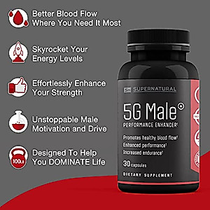 Supernatural Man 5G Male Natural T Booster Enhancing Supplement for Blood Flow, Stamina, Strength & Endurance Ginseng, Garlic, Ginkgo, Ginger Root, Vitamin D - Supports Healthy Males - 30 Capsules