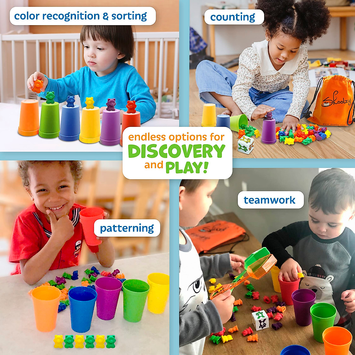 Skoolzy Preschool Activities - Lacing Beads for Kids and Rainbow Counting Bears - Montessori Toys for Toddlers Occupational Therapy Fine Motor Skills Toys Autism OT