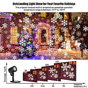 Christmas Projector Lights Outdoor, Led Snowflake Projector Lights Waterproof Plug in Moving Effect Wall Mountable Snowfall Lights for Christmas Holiday New Year Indoor Home Party Decoration Show
