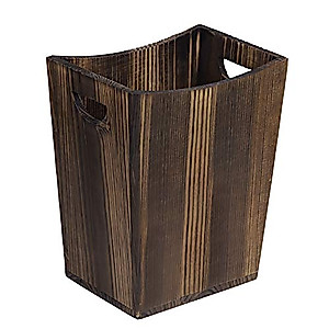 LIANTRAL Wood Trash Can, Waste Basket for Bathroom Office Trash Can Rustic Farmhouse Style Wastebasket Bin Small Wastebaskets for Bathroom, Office, Bedroom, Living Room, Brown