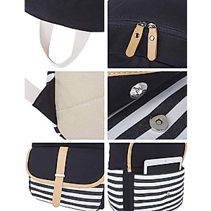 BAGTOP School Backpack Set - Canvas Teen Girls Bookbags 15" Laptop Backpack + Lunch Bags + Drawstring Backpack + Pen Case Bags Set (Black-3)